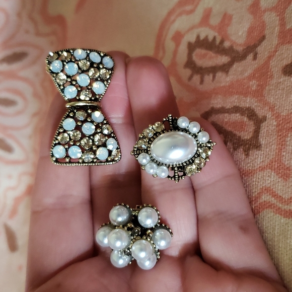Jewelry | 3 Rhinestone Pins Bow Pin Bow Brooch Pearl Brooch Pearl Pin ...